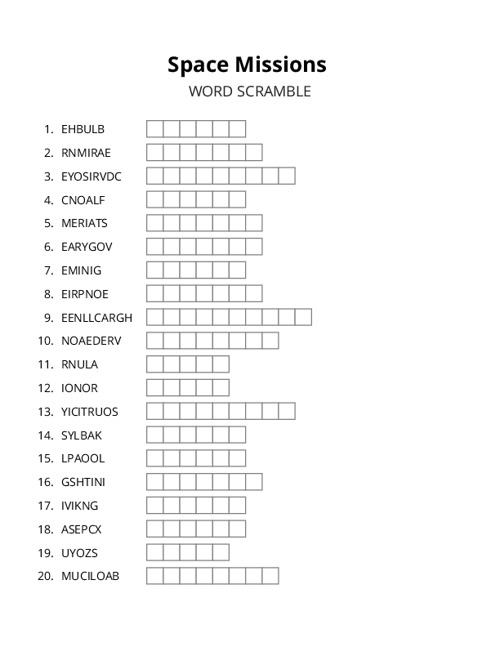 Space Missions Word Scramble
