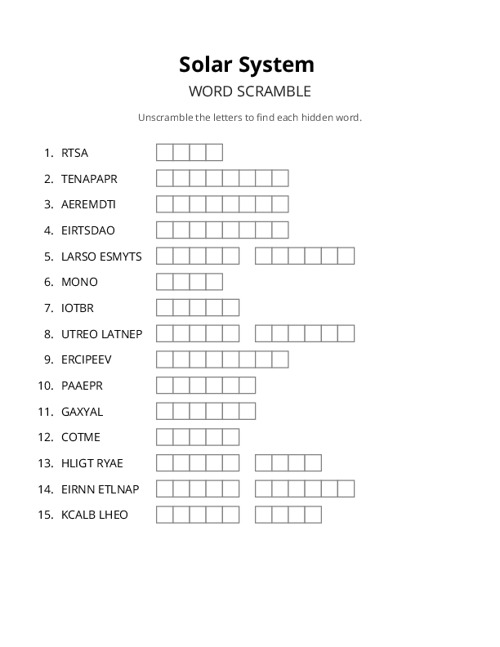 Solar System Word Scramble