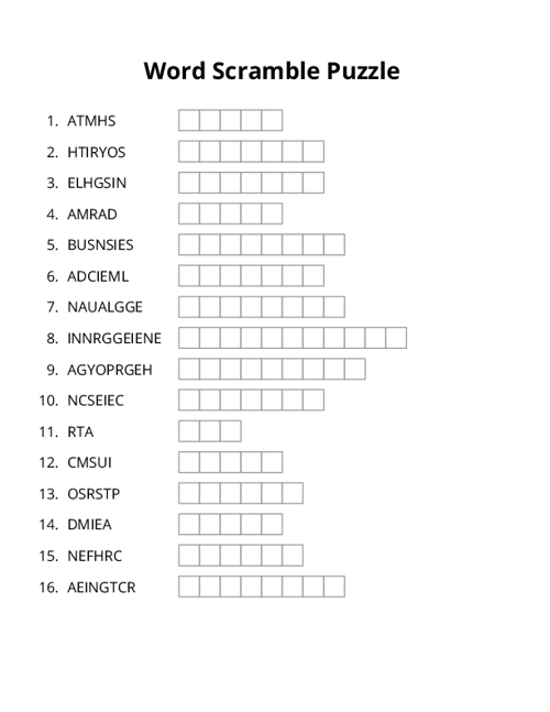 Free Printable Word Scramble Puzzles | Create Your Own